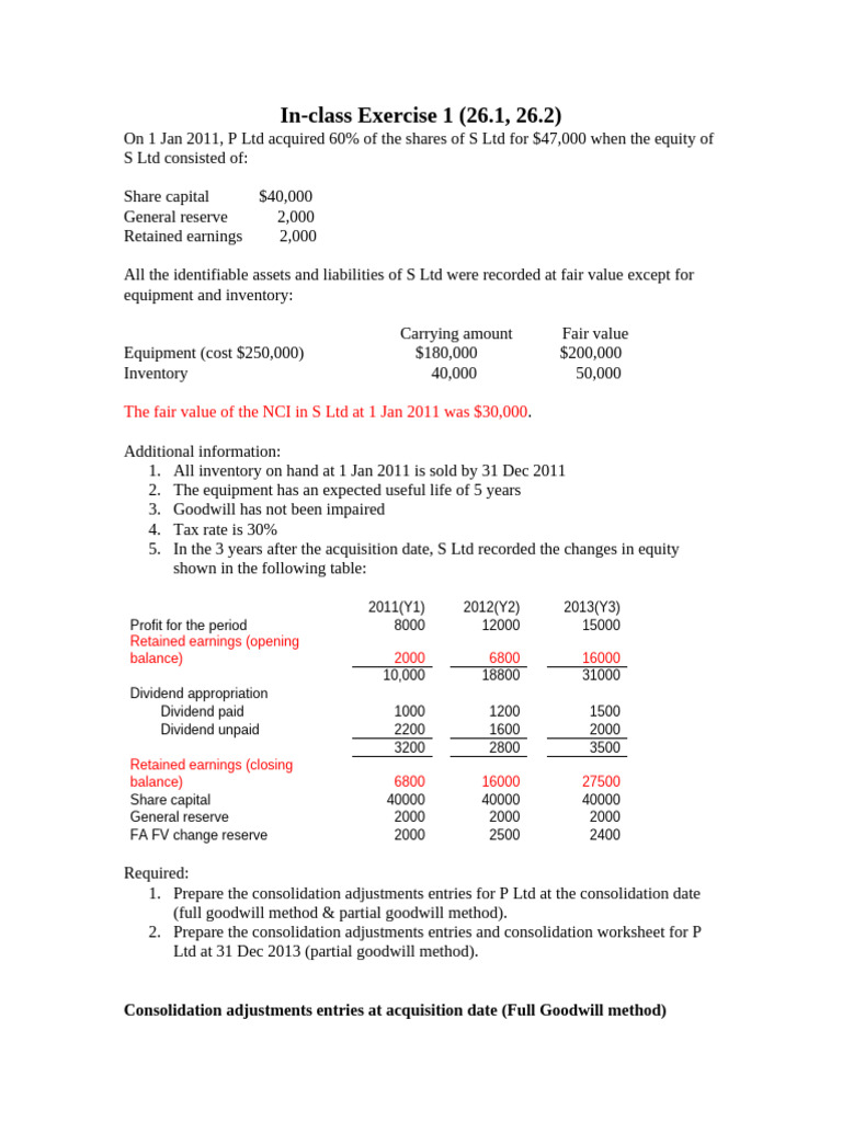 Inclass Exercise 1 - Student | PDF | Debits And Credits | Consolidation (Business)