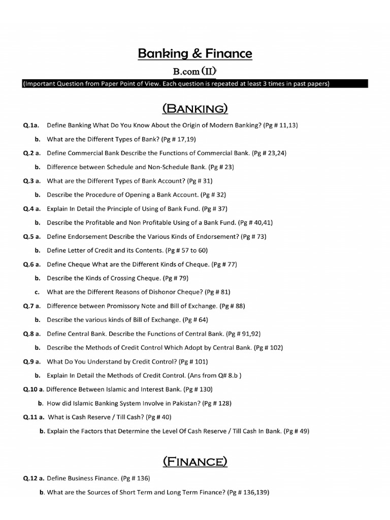 ADC Part 2 Banking and Finance Guess Paper by Sir Sajid Alvi | PDF