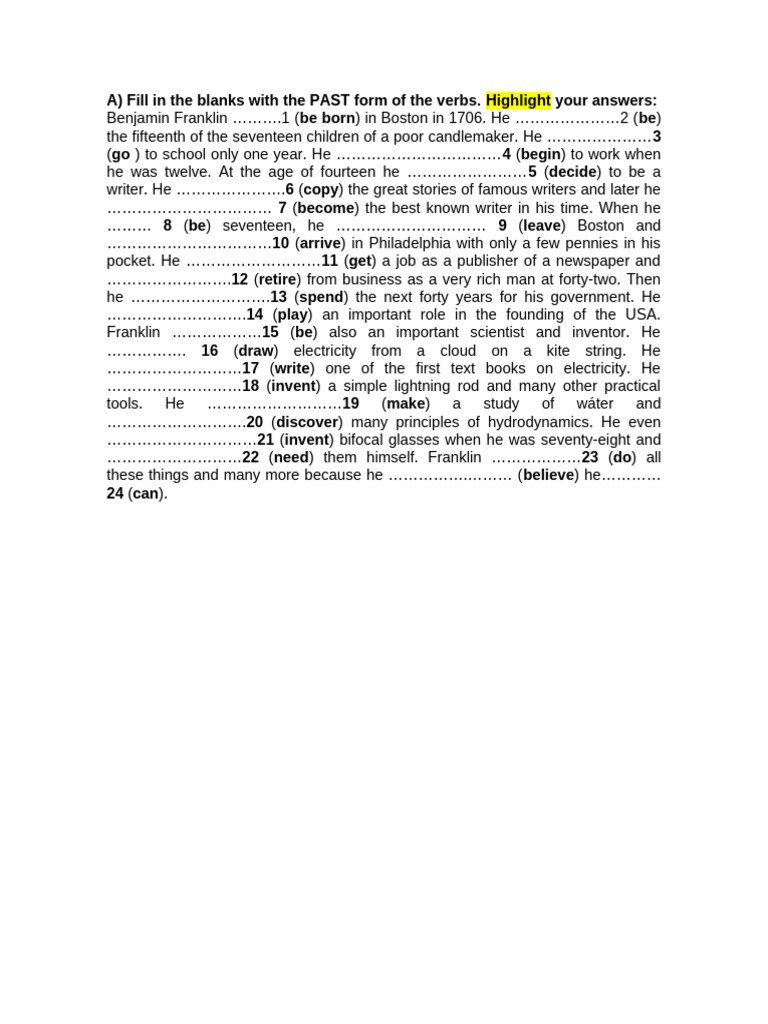 Past Simple Exercise | PDF