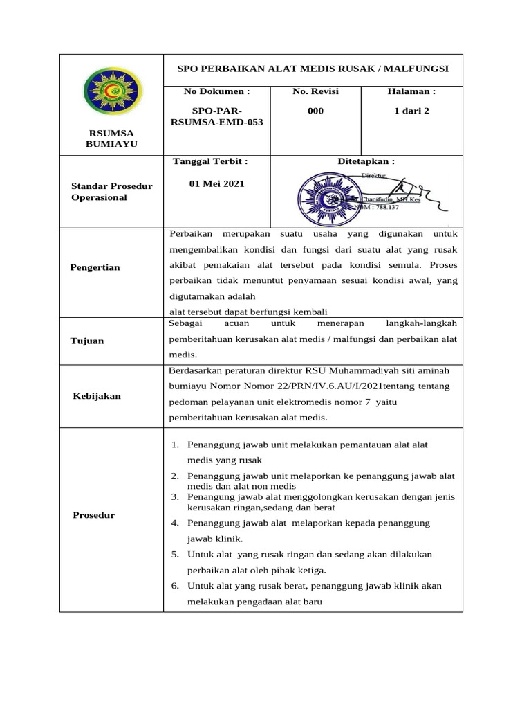 SPO Perbaikan Alat | PDF
