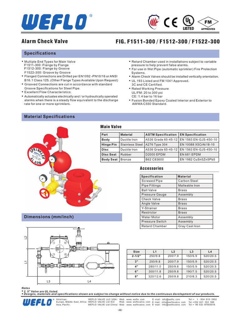 DATA-SHEET-F1522-ALARM-CHECK-VALVE | PDF | Valve | Pipe (Fluid Conveyance)
