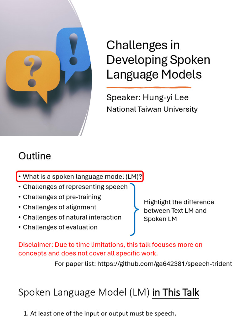 Spoken LLM Course Overview | PDF | Speech | Human Communication