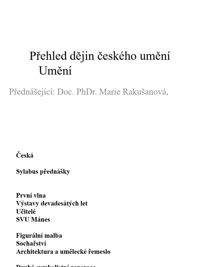 Prehled Dejin Ceskeho Umeni Umeni Secese A Moderny Novy Web | PDF