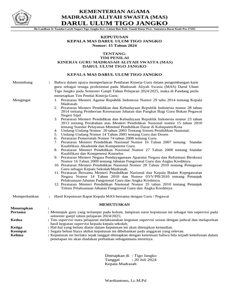 SK Tim Supervisi 20242 | PDF