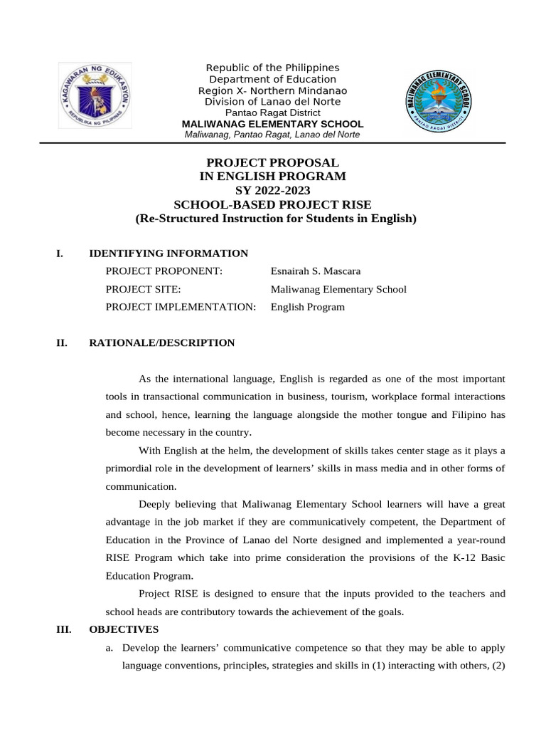 English Program Proposal for Maliwanag School | PDF | Communication ...
