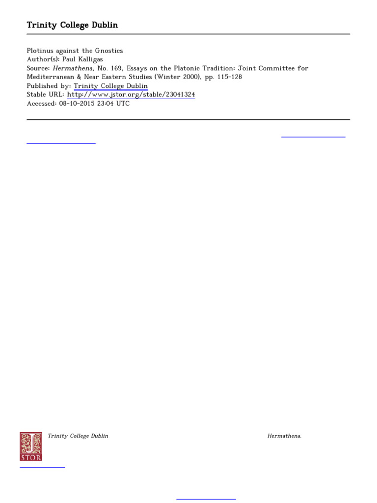 Plotinus Against The Gnostics by Paul Kalligas | PDF | Gnosticism | Nous