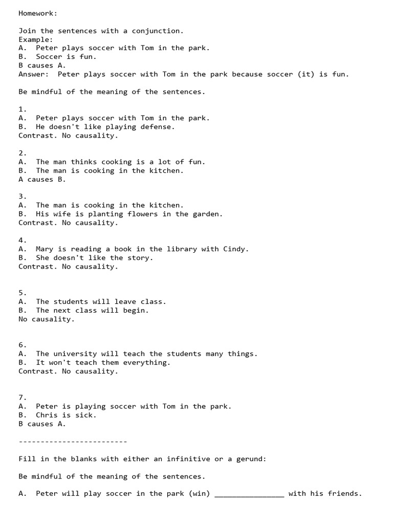 Homework_06_Conjunctions,_Gerunds_+_Infinitives | PDF | Verb | Sentence ...