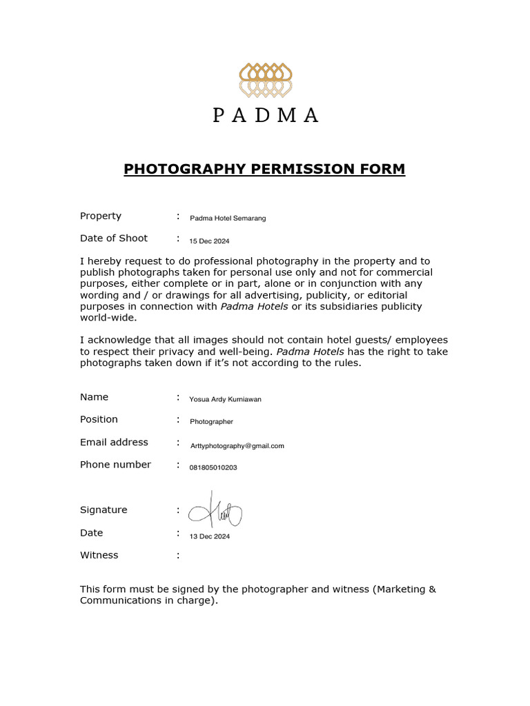 Photography Permission Form Guide | PDF
