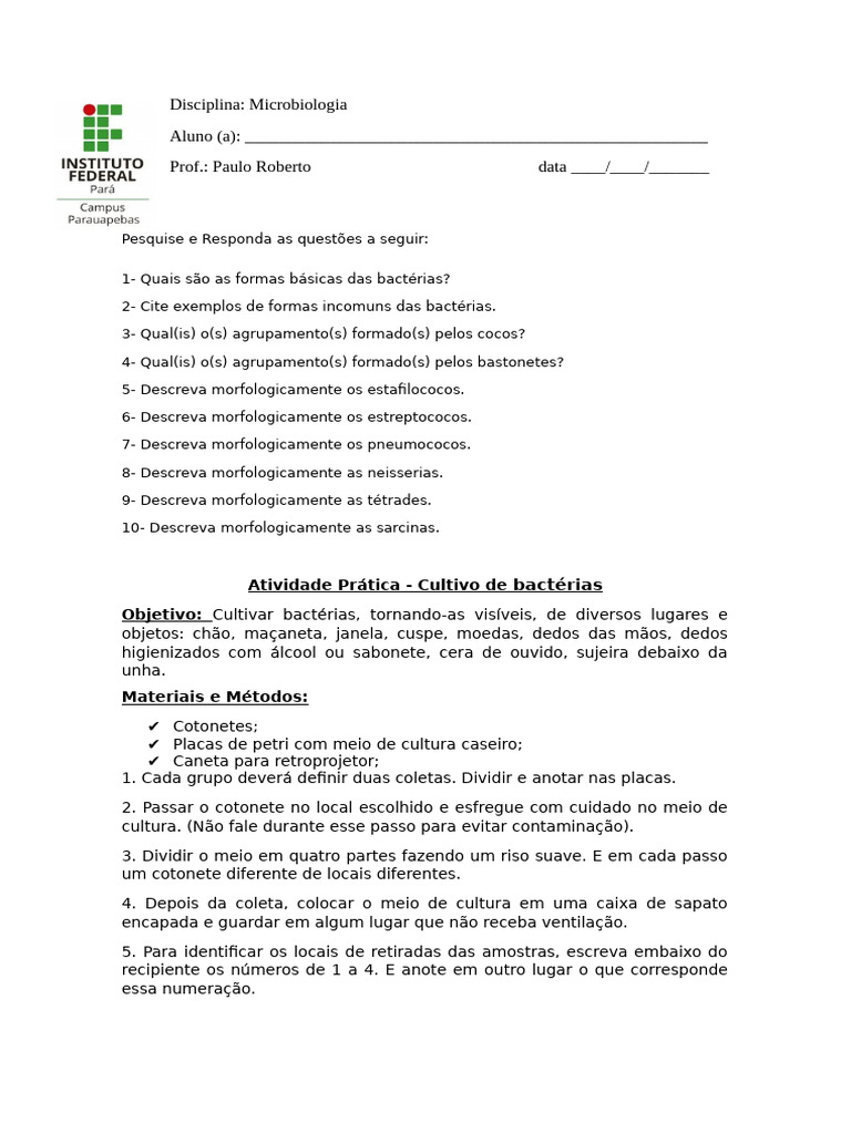 Atividade Microbiologia | PDF
