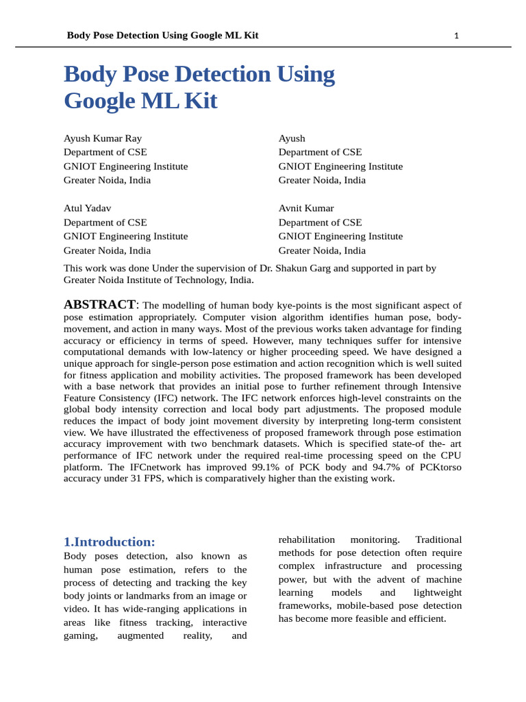 Google ML Kit Body Pose Detection | PDF | Deep Learning | Artificial ...