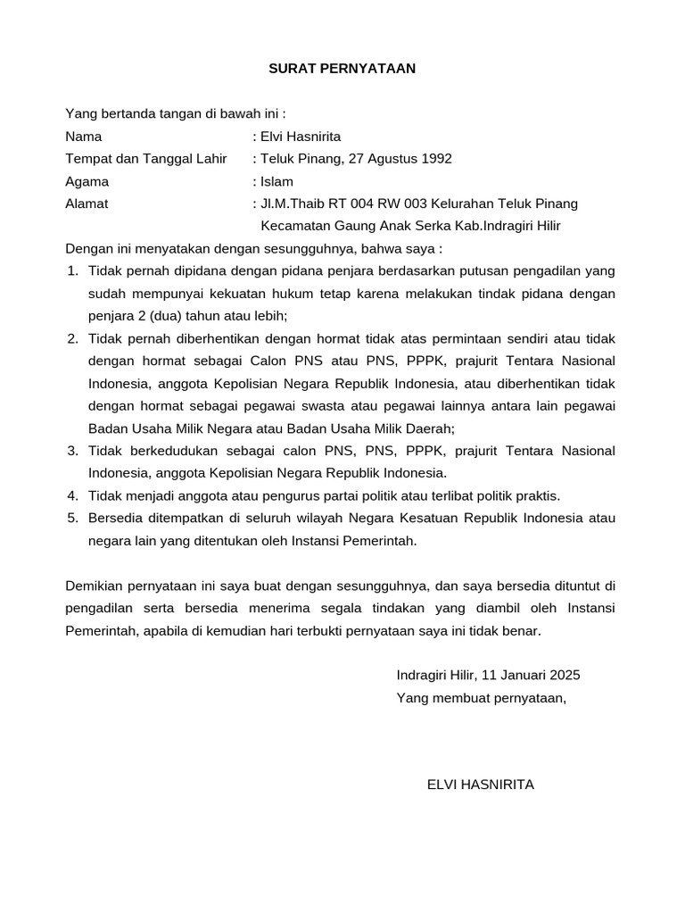 Surat Pernyataan Randi | PDF