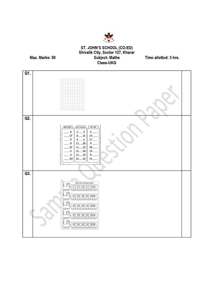 UKG Maths Test Paper | PDF