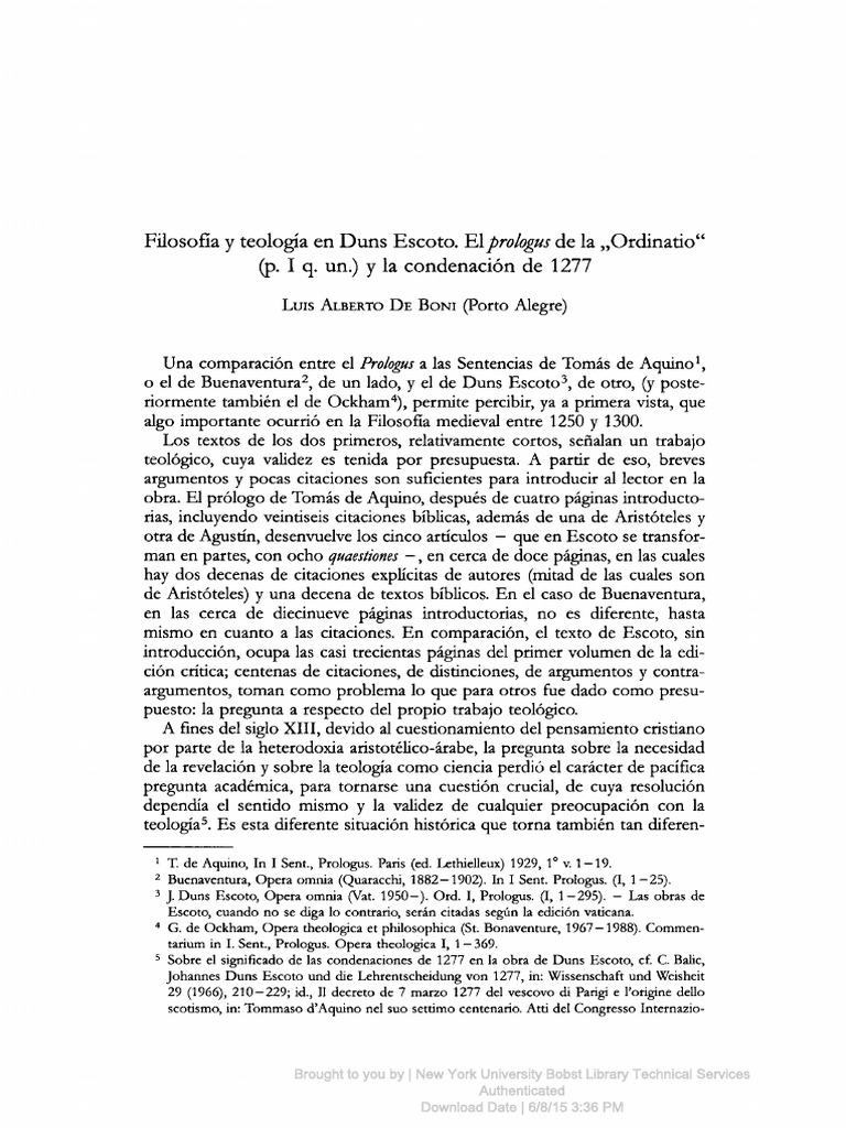 Luis Alberto DE BONI, Filosofía y teología en Duns Escoto | PDF | Tomás ...