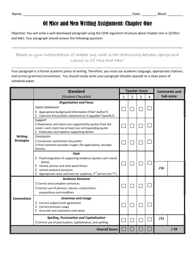 Of Mice and Men Characterization in Chapter One CDW Assignment | PDF