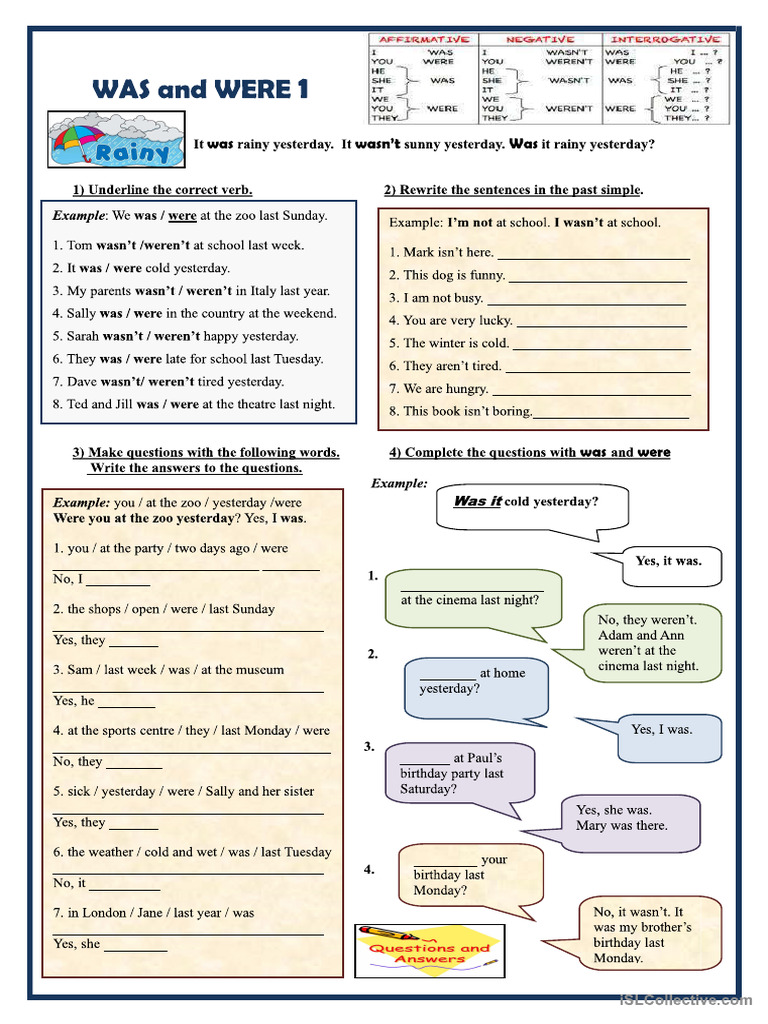 Was - Were 1 | PDF