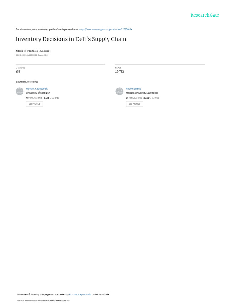 Inventory Decisions in Dells Supply Chain | PDF | Supply Chain | Inventory