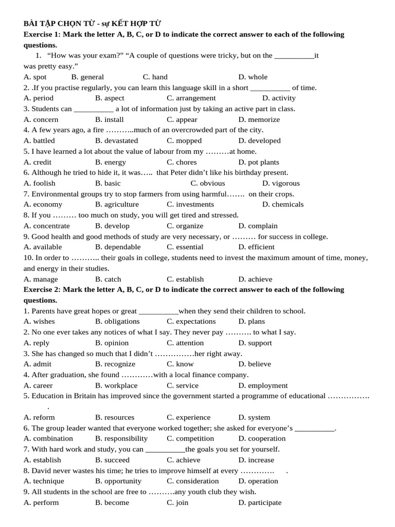 COLLOCATION - Exercises key | PDF | Dune