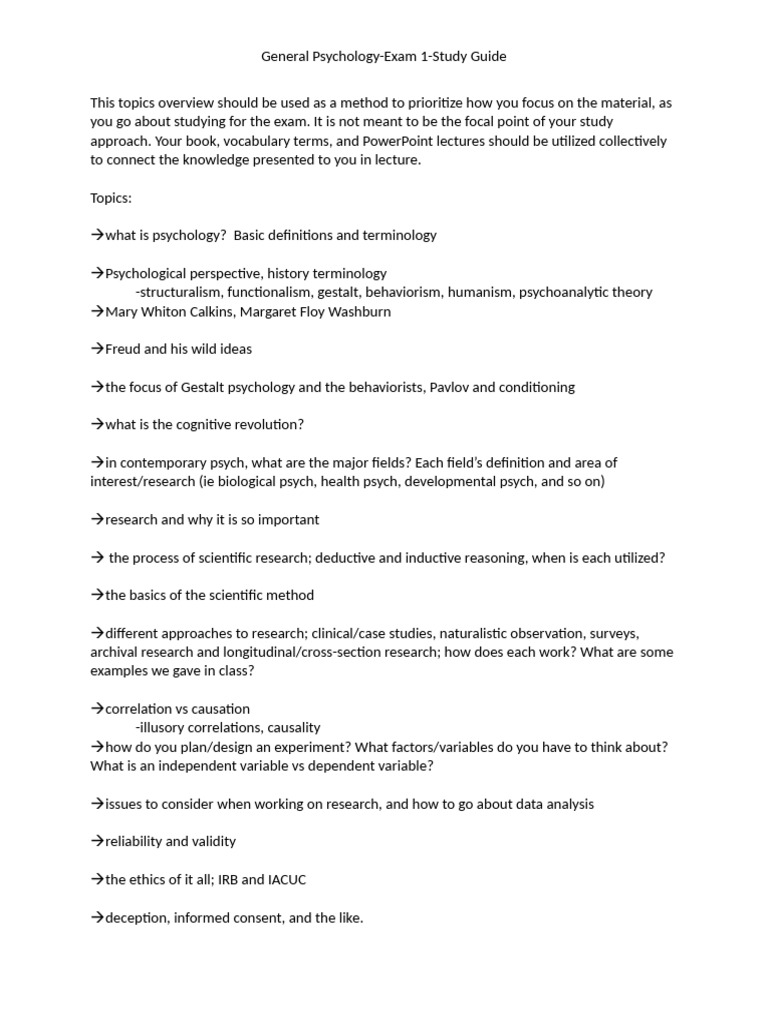 GenPsych-exam 1 Study Guide | PDF | Nervous System | Psychology
