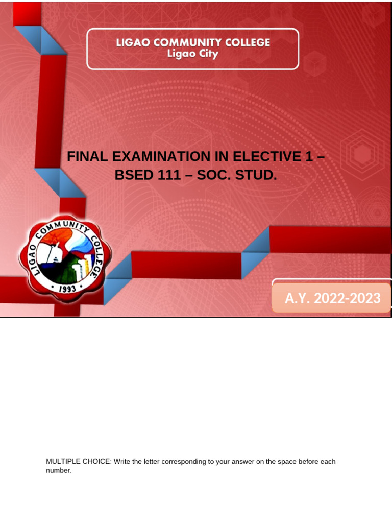 FINAL EXAMINATION IN ELECTIVE 1 2nd Term 2022-2023 | PDF | Educational Assessment | Organization ...