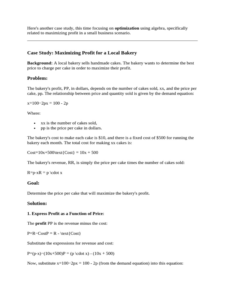 Maximizing Profit For A Local Bakery | PDF | Profit (Economics) | Demand