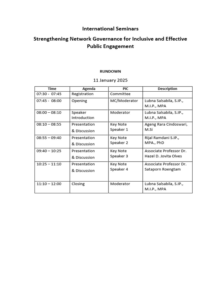 International Seminar Rundown 11 January 2025 | PDF