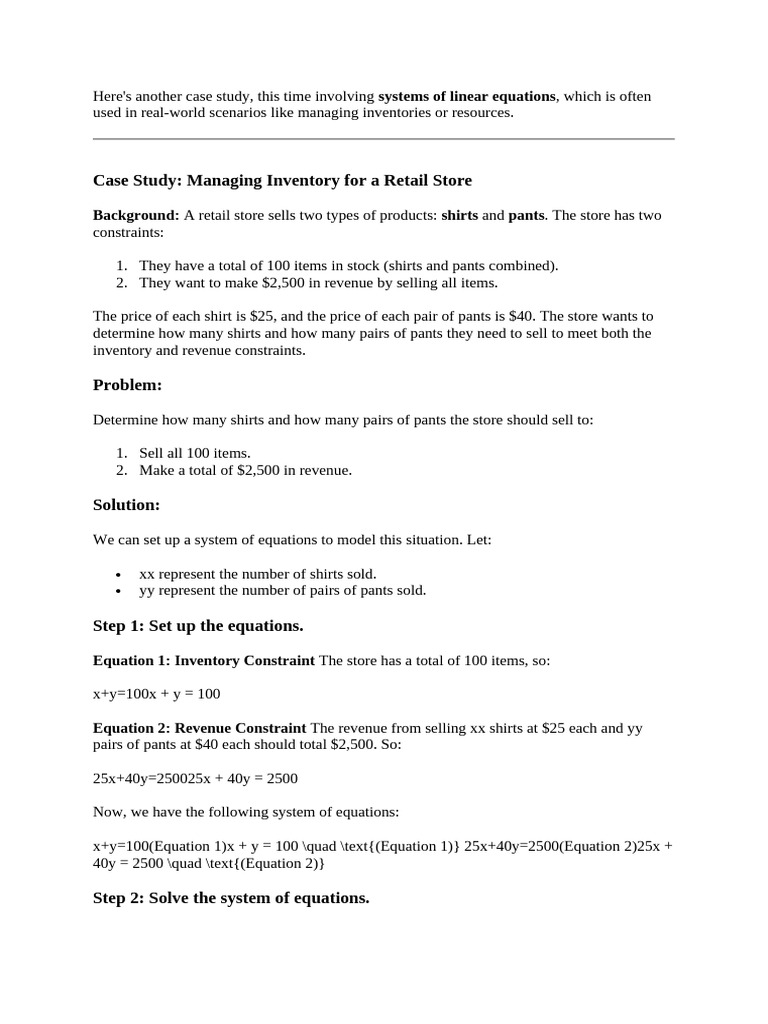Solving Inventory with Linear Equations | PDF | Inventory | Equations