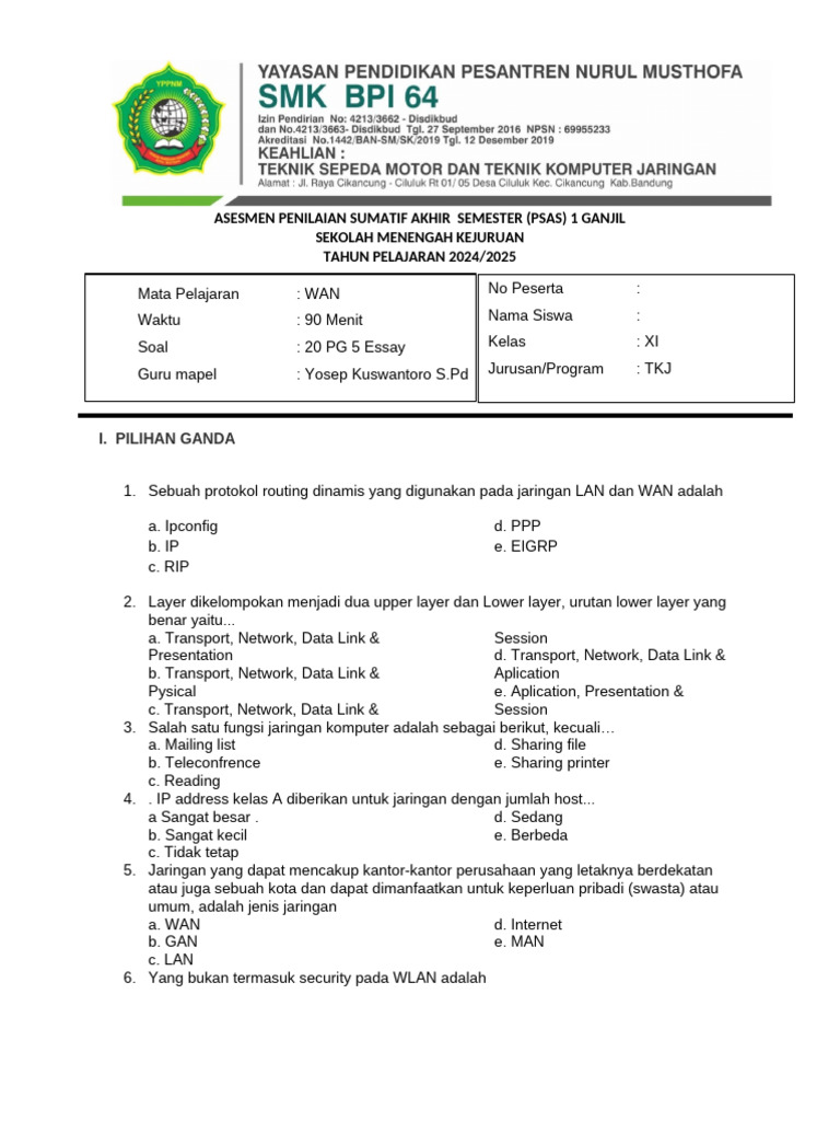 Soal WAN TKJ KELAS XI | PDF