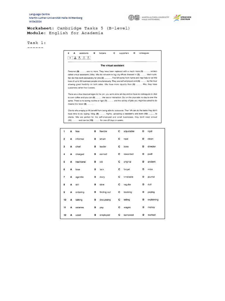 Worksheet_Cambridge_Tasks_5_8_Prac. | PDF