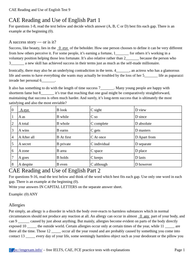 CAE Test 9 Reading and Use of English | PDF | Psychology | Allergy