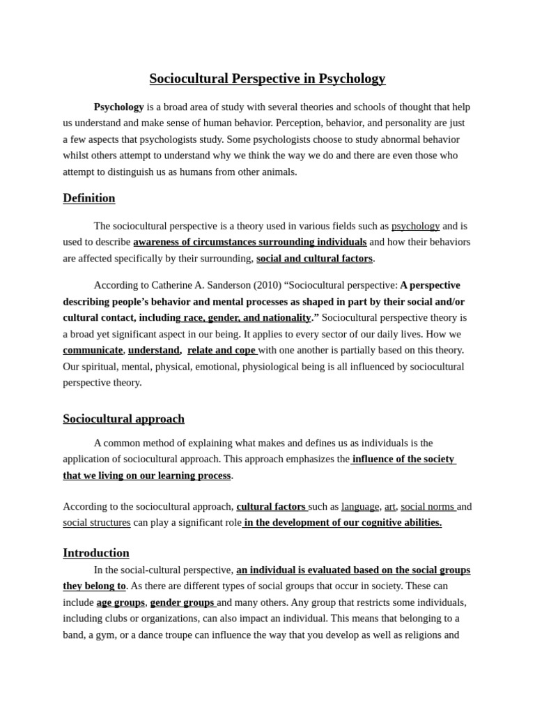 Sociocultural Perspective in Psychology | PDF | Psychology | Neuroscience