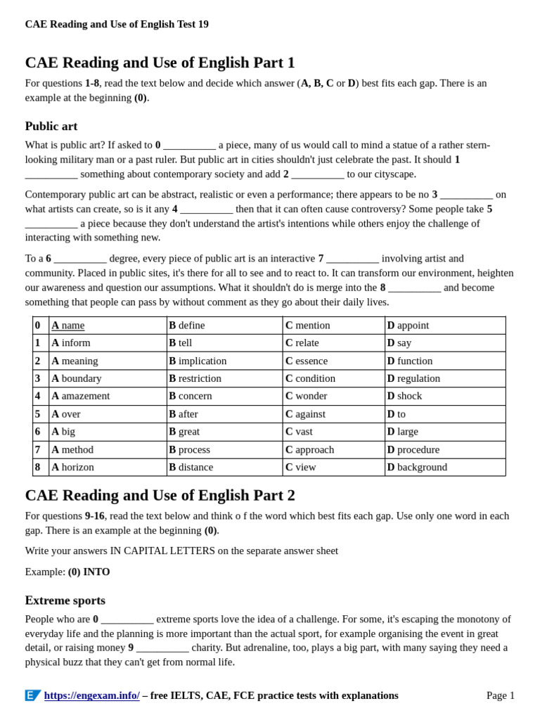 CAE Test 19 Reading and Use of English Practice (2024 Edition) | PDF ...