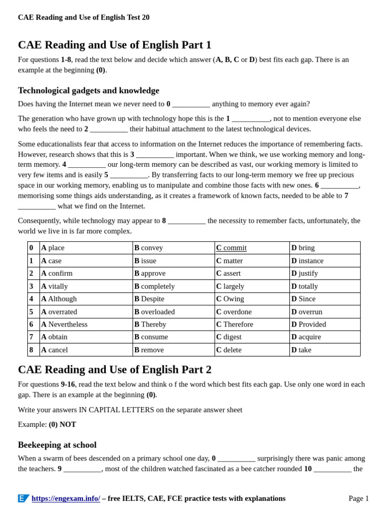 CAE Reading and Use of English Test 20 | PDF | Sugar Substitute | Adjective