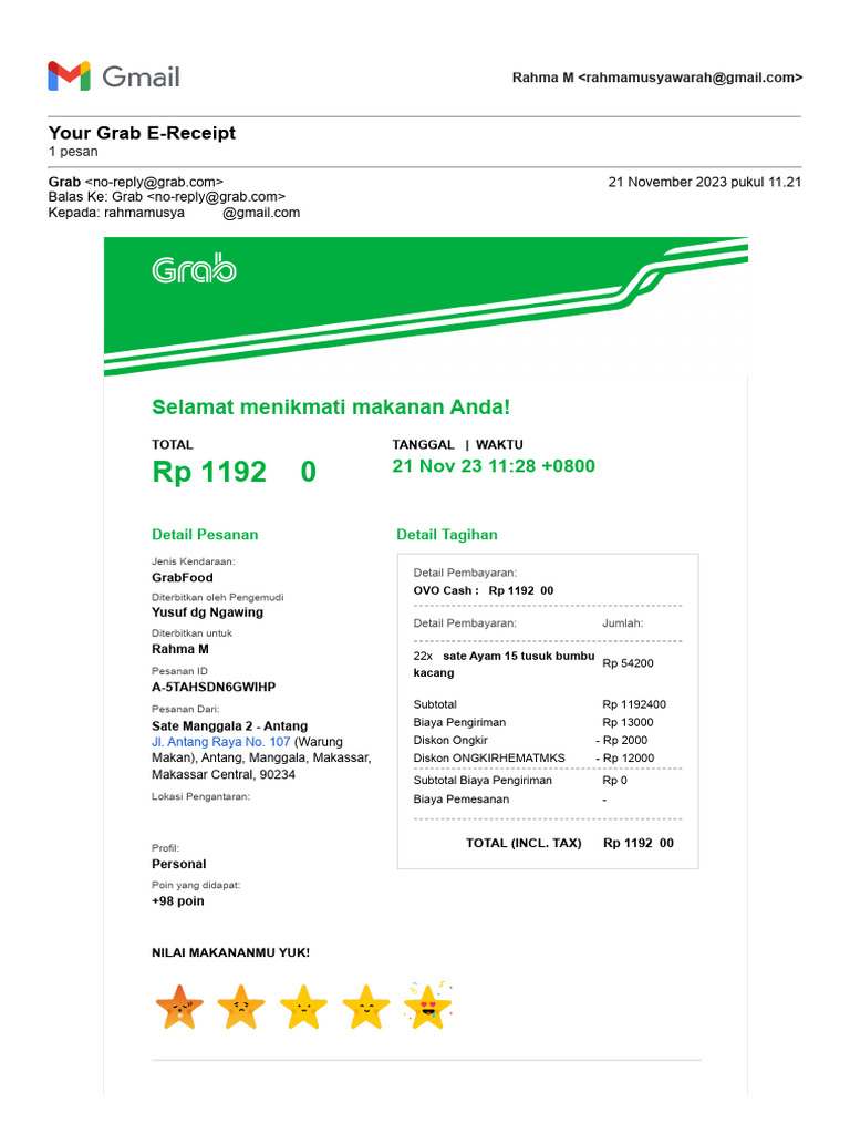 Nota Pesanan GrabFood Rahma M | PDF
