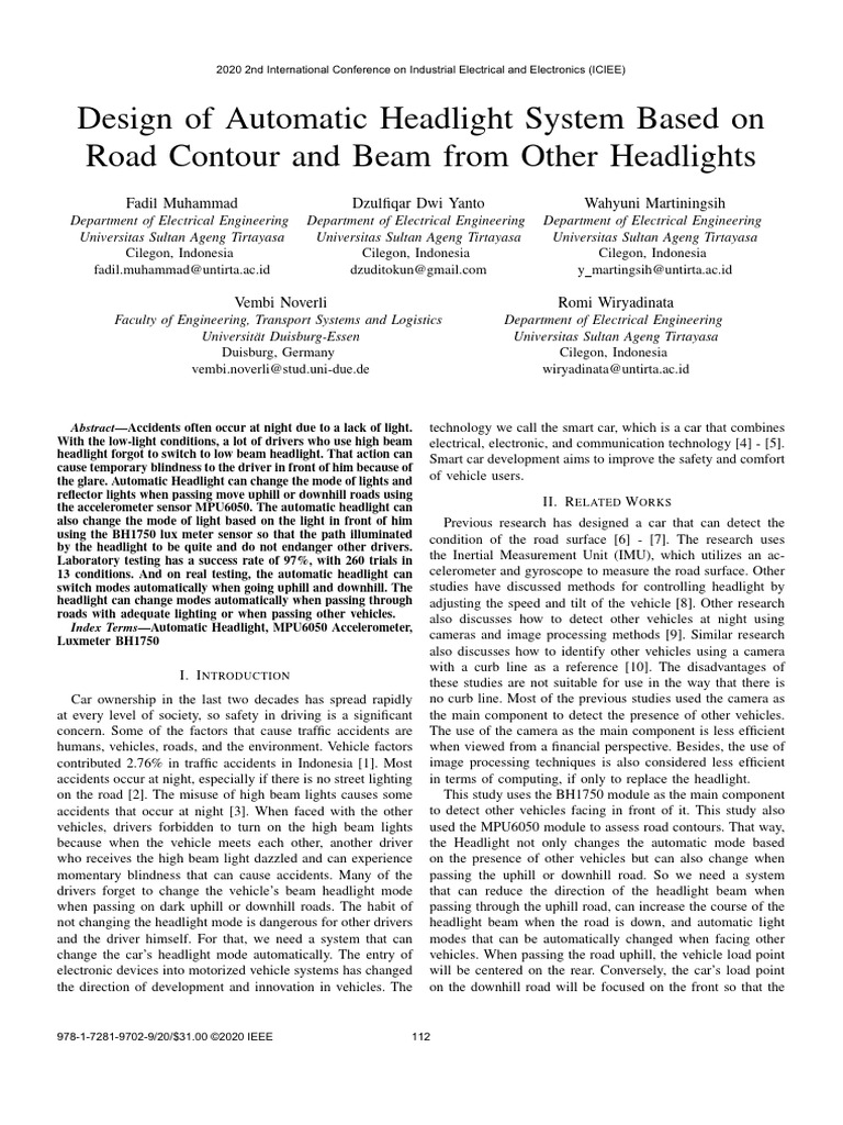 IEEE Paper | PDF | Headlamp | Accelerometer