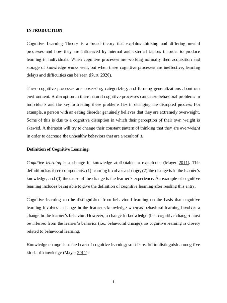 Cognitive Learning Theory | PDF | Perception | Senses