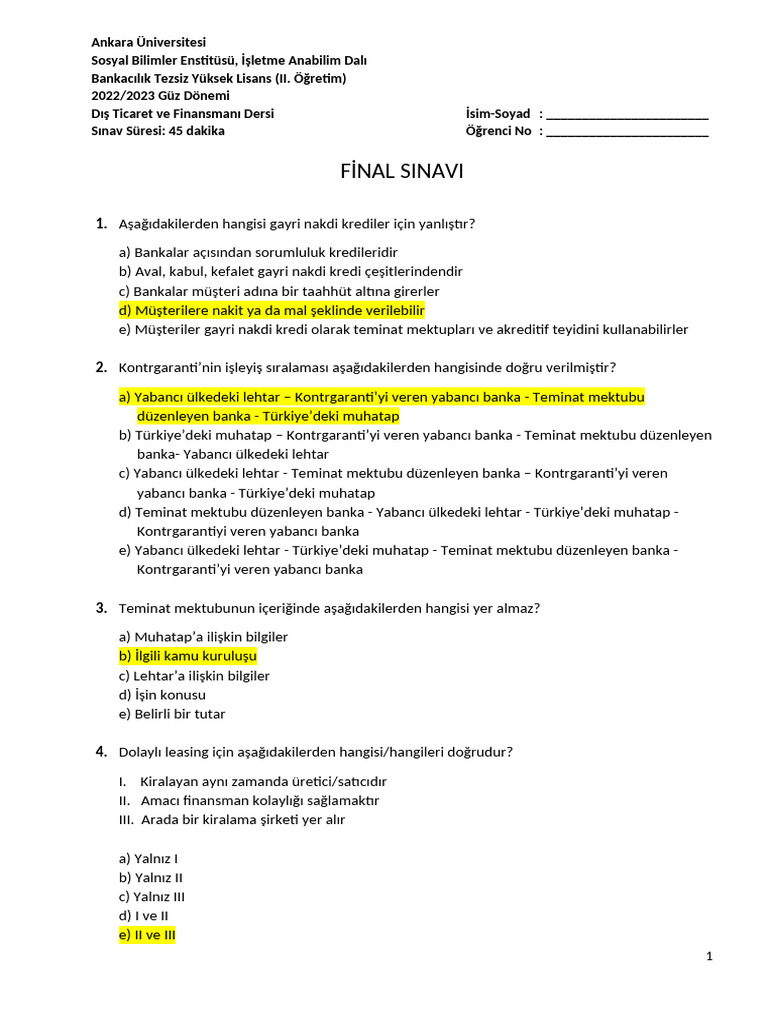 Dış Ticaret Final - Sorular | PDF