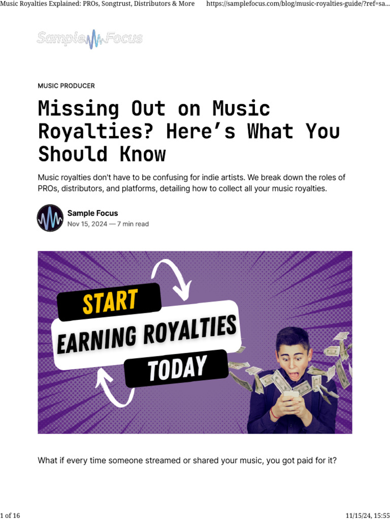 Music Royalties Explained - PROs, Songtrust, Distributors & More | PDF | Royalty Payment | Taxes