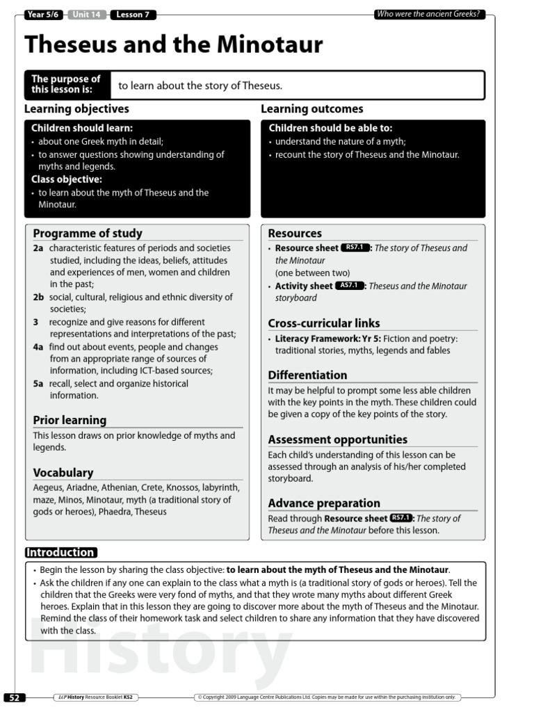 HistoryKS2Unit14 Ancient Greeks 5 and 6 Thesues and The Minotaur Zqwyig | PDF | Theseus | Minotaur