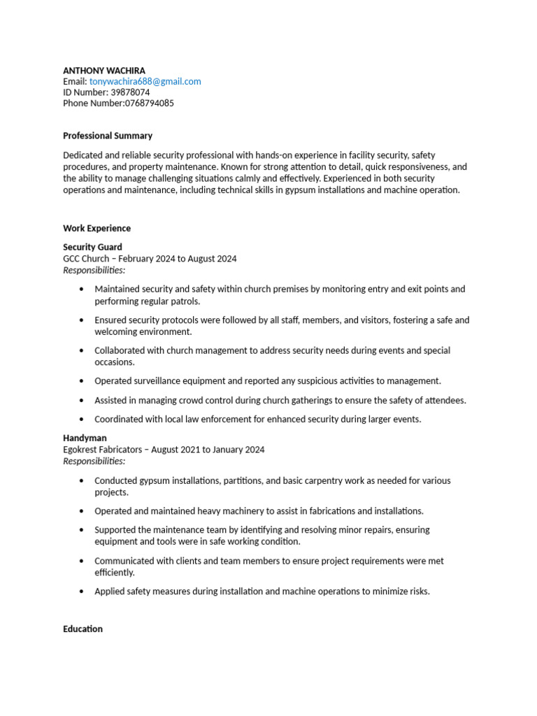 Anthony Resume | PDF | Surveillance | Safety