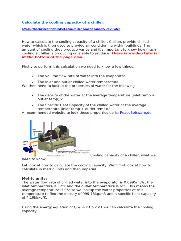 Calculate the cooling capacity of a chiller | PDF | Air Conditioning ...