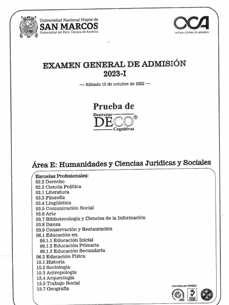 Examen de Admisión 2023-I ÁREA E-1 | PDF