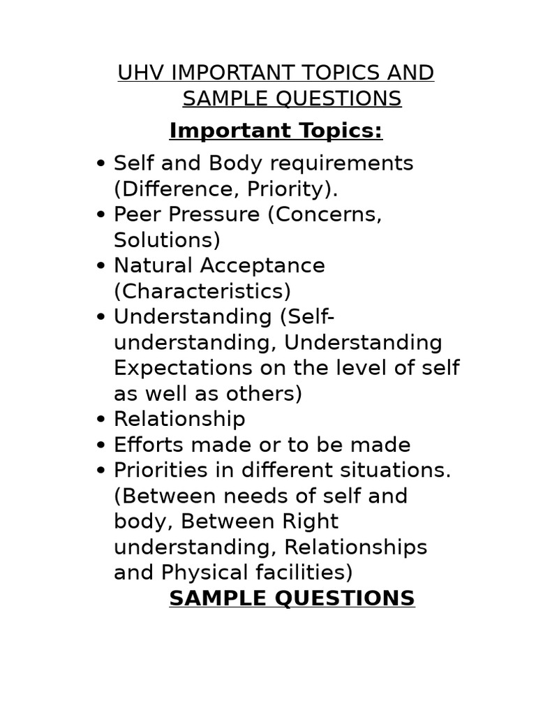 Uhv Important Topics and Sample Questions | PDF