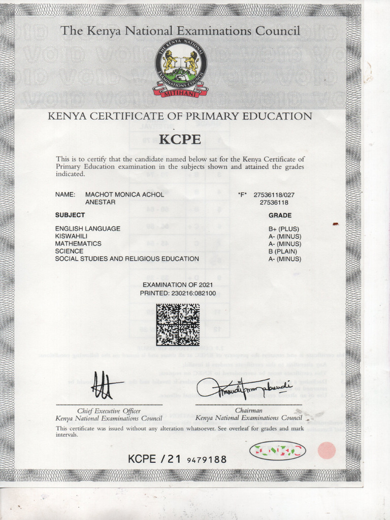 kcpe cert 1 | PDF