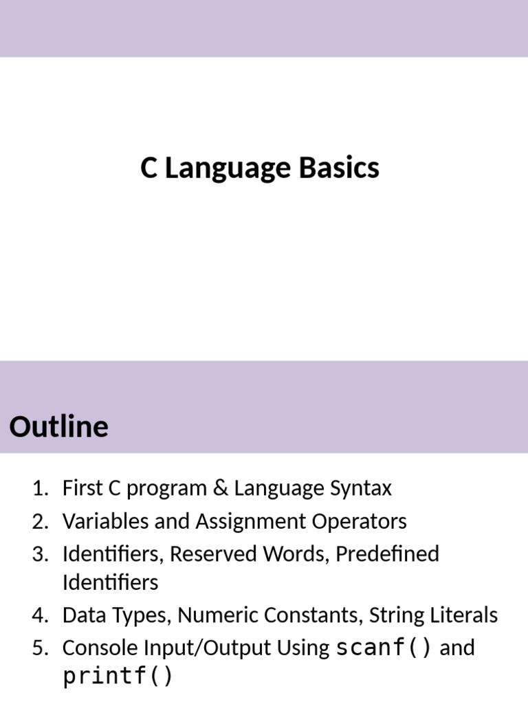 01b. C Language Basics | PDF | Integer (Computer Science) | C (Programming Language)
