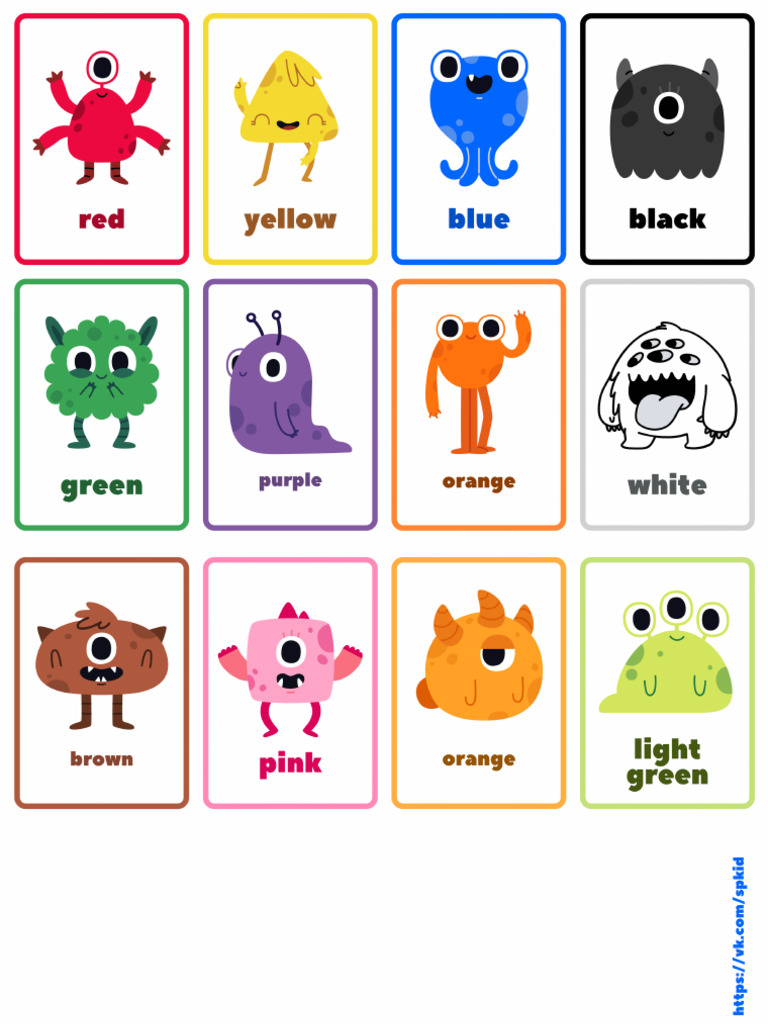 Monsters Colours Numbers Body Parts Cards | PDF