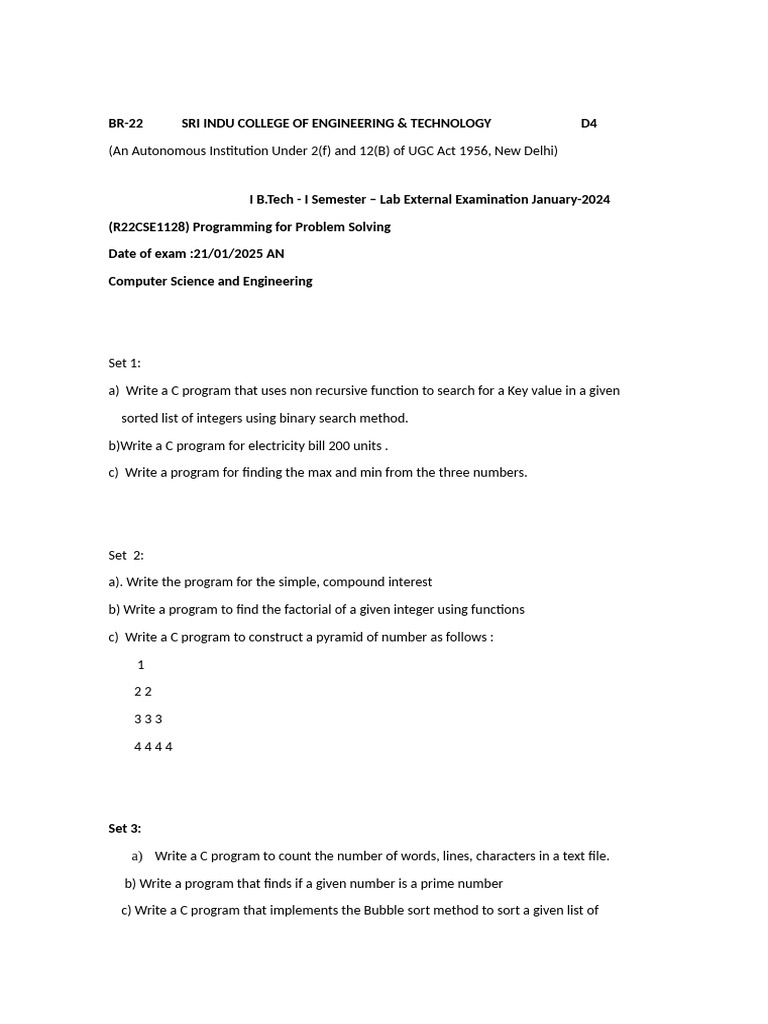 Pps External Lab Important Questions Pdf Pointer Computer Programming Matrix Mathematics