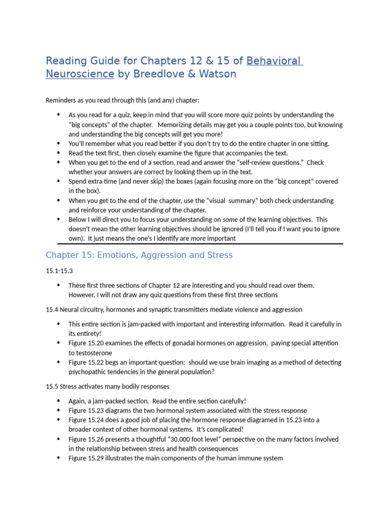 Behavioral Neuroscience Reading Guide | PDF | Aggression | Stress (Biology)