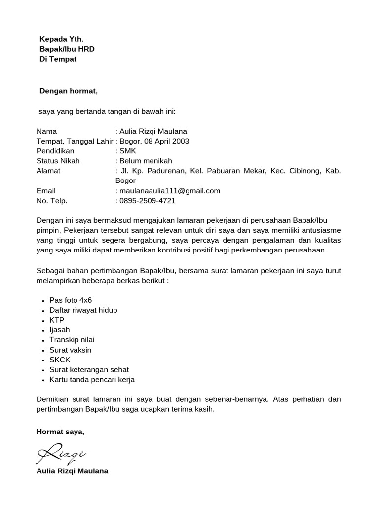 Modern Minimalis Surat Permohonan Lamaran Kerja Profesional Untuk Profesi D - 20250106 - 212317 ...
