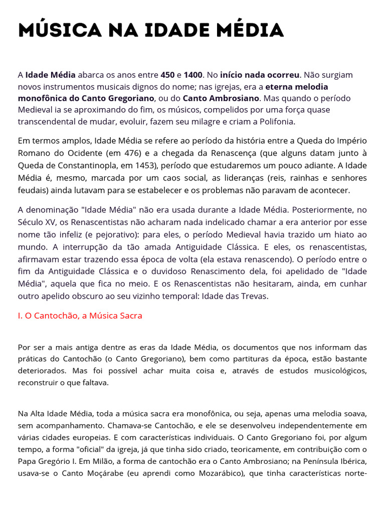 Música Sacra na Idade Média: Cantochão | PDF | Idade Média | Canto ...