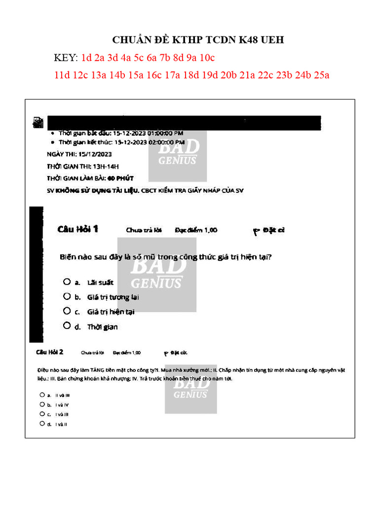 Đề Kthp Tcdn k48 Ueh Có Key | PDF